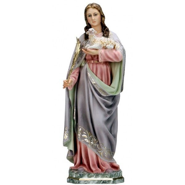 Statue Sainte Ines Polychrome Antique